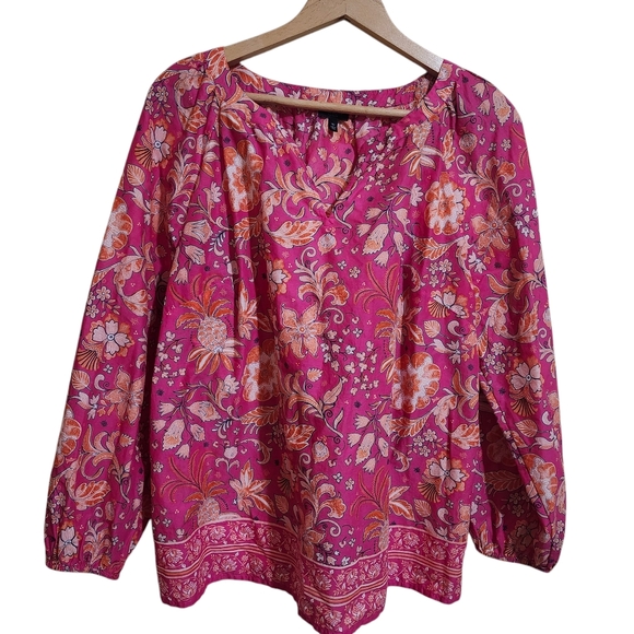 Talbots | Tops | Talbots Whimsical Floral Pink Orange Top Peasant Poet ...